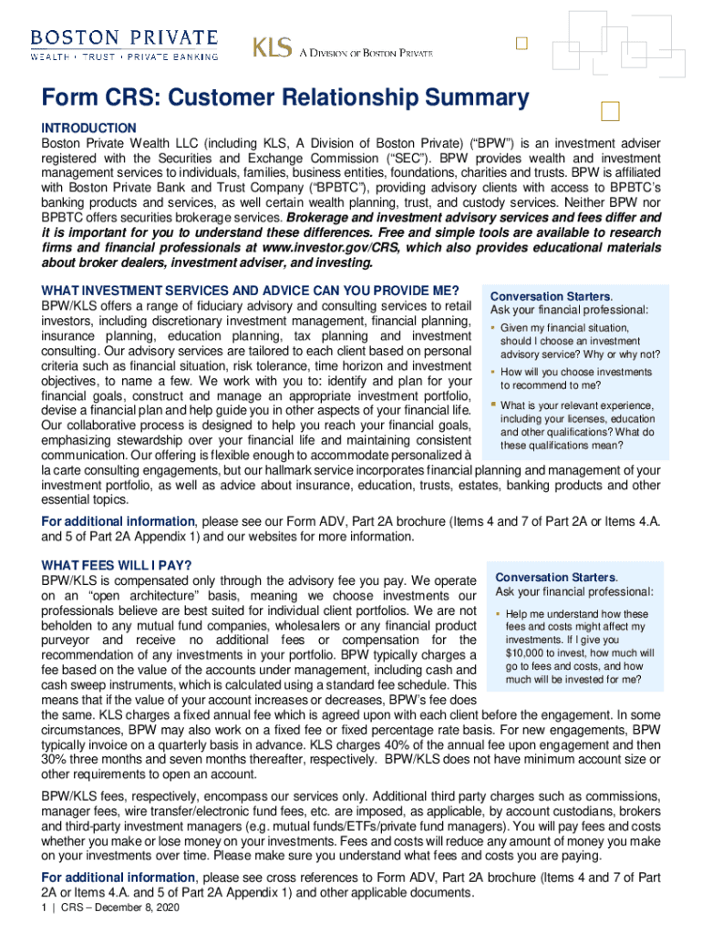 Fillable Online Form CRS: Customer Relationship Summary Fax Email Print ...