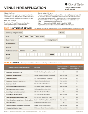 Fillable Online Venue Hire Contract and Booking FormVenue Hire ...