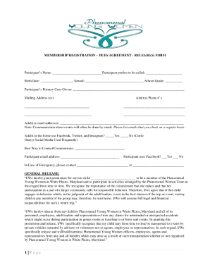 Fillable Online MEMBERSHIP REGISTRATION DUES AGREEMENT - RELEASE(S ...