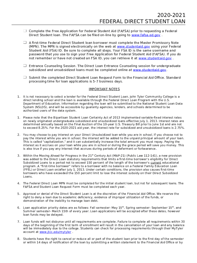 Federal Direct Student Loan Request 2020-21 Doc Template | pdfFiller