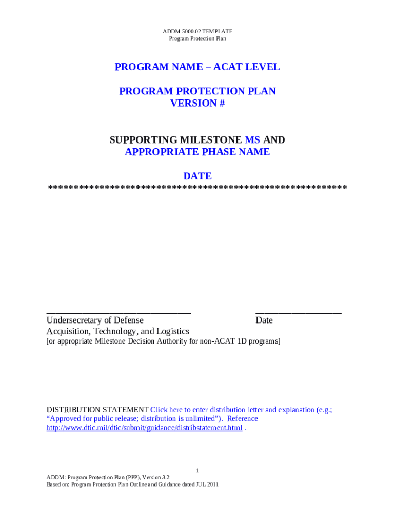 Program Protection Plan (PPP) ADDM Template v3.1 Doc Template | pdfFiller