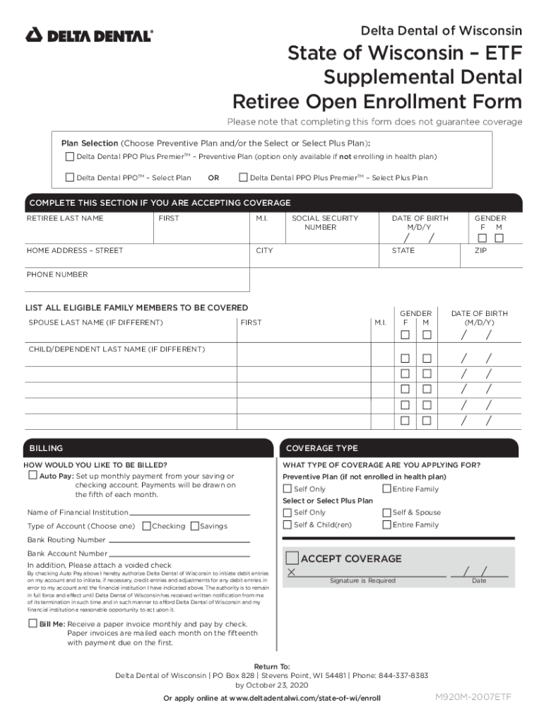 Fillable Online etf wi State of Wisconsin - ETF Supplemental Dental ...