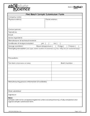 Fillable Online AS-P-03-F08 (Rev. 01) AS Five batch sample submission ...