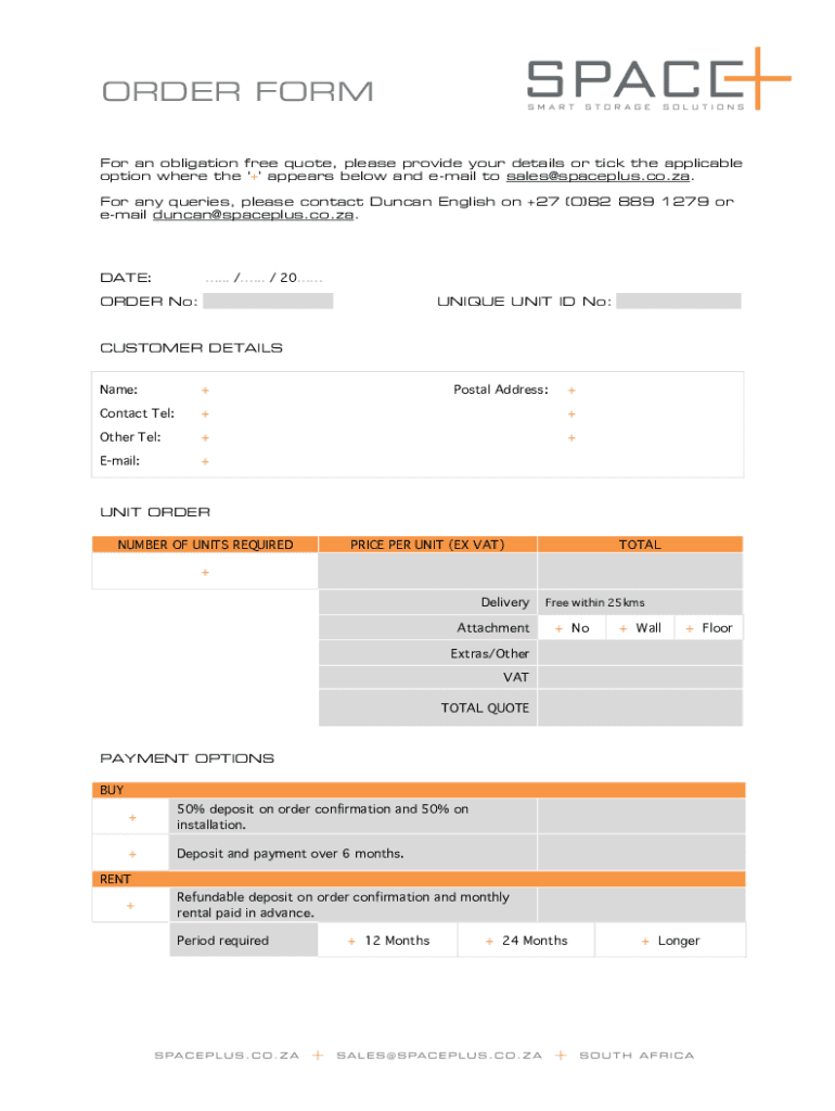 Fillable Online SPACE+ Order Form Fax Email Print - pdfFiller