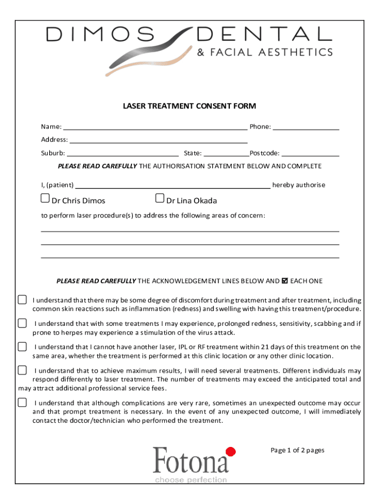 Fillable Online LASER TREATMENT CONSENT FORM Fax Email Print - pdfFiller