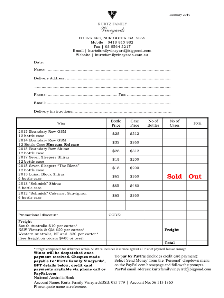 Fillable Online Order Form Standard January 2019.docx Fax Email Print ...