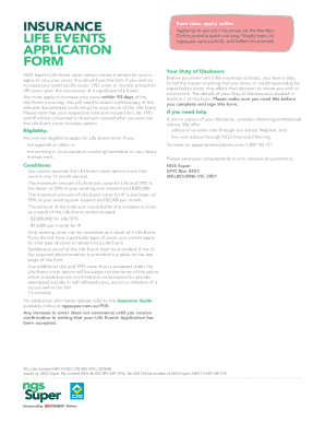 Fillable Online Insurance Life Events Application form - NGS Super Fax ...