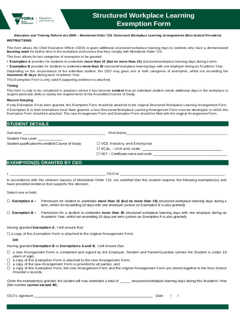 Structured Workplace Learning Exemption - Non-School Senior Secondary ...