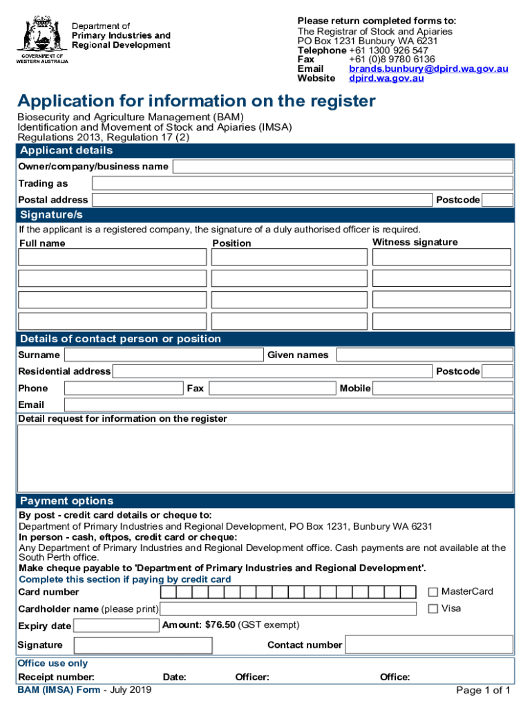 Fillable Online Application for registration as a beekeeper - agric.wa ...