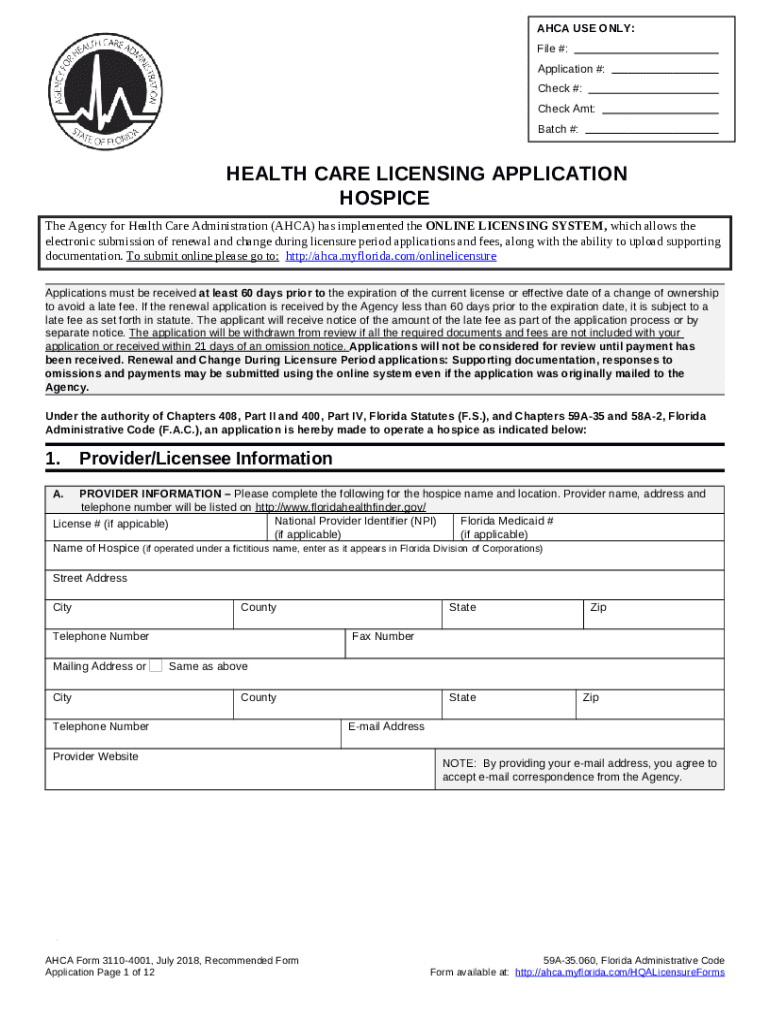 Hospice Agency Initial Application Packet Doc Template | pdfFiller