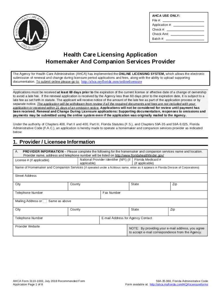 AHCA: Long Term Care Services Unit: Homemaker Companion ... Doc ...