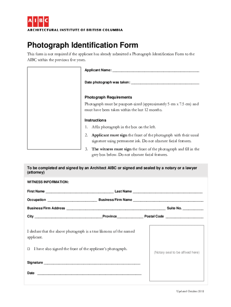 Fillable Online internship aibc Photograph Identification Form ...