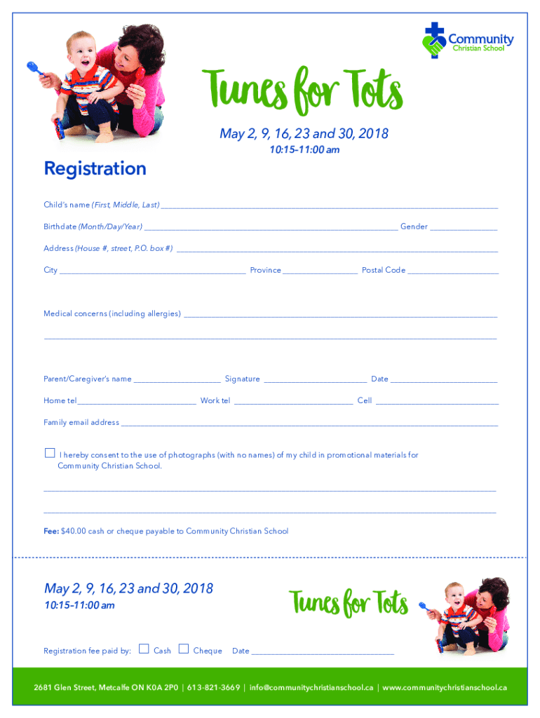 Fillable Online Tunes for Tots Form Fax Email Print - pdfFiller
