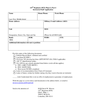 Fillable Online 147 Regiment (RTI) Phase I, Part I Instructor/Staff ...