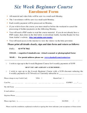 Fillable Online Beginner Course Enrolment Form 2019.doc Fax Email Print ...