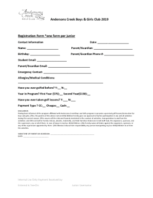Fillable Online Registration Form *one form per junior Fax Email Print ...