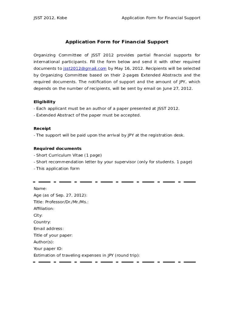 Application for financial support for young researchers Doc Template ...