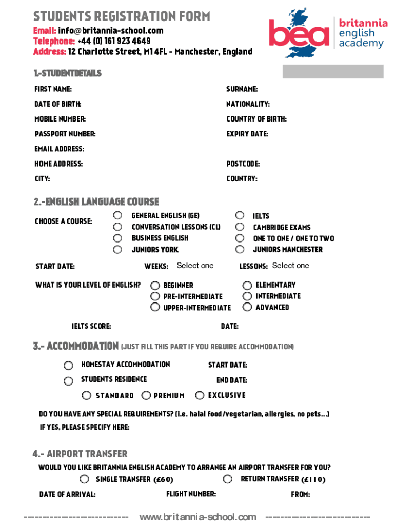 Fillable Online STUDENTS REGISTRATION FORM - britannia-school.com Fax Email Print - pdfFiller