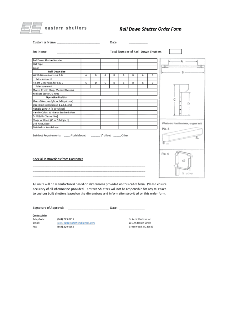 Fillable Online ROLL-UP SHUTTER ORDER FORM Fax Email Print - pdfFiller