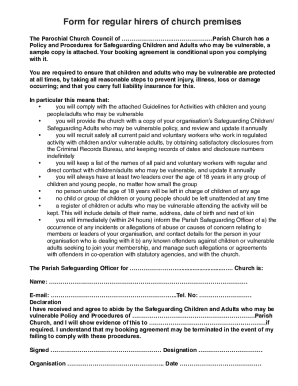 Fillable Online Booking Form for Regular Hirers of Church Premises Fax ...