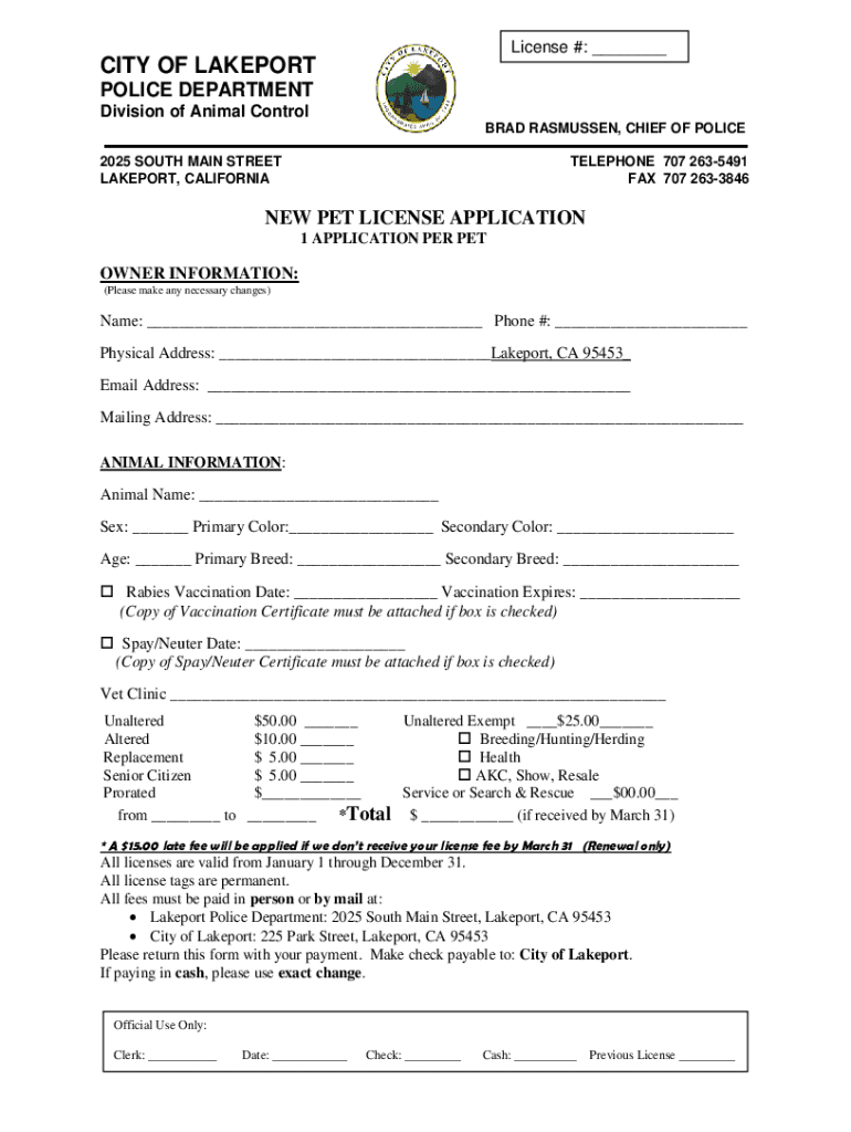 Fillable Online NEW PET LICENSE FORM Fax Email Print - pdfFiller