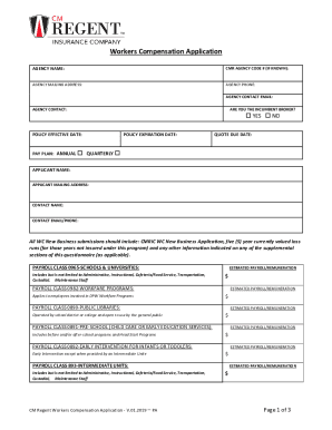 Fillable Online Workers Compensation Application - CM Regent Fax Email ...