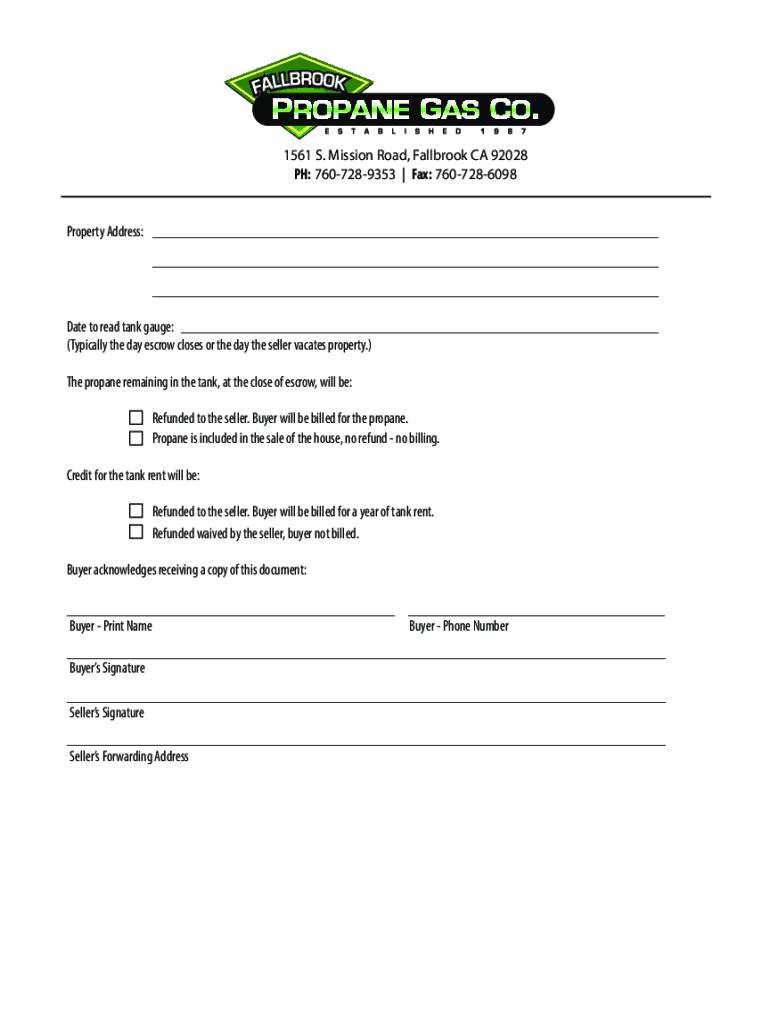 Fillable Online SAFETY DATA SHEET - Fallbrook Propane Gas Co.: Propane ...