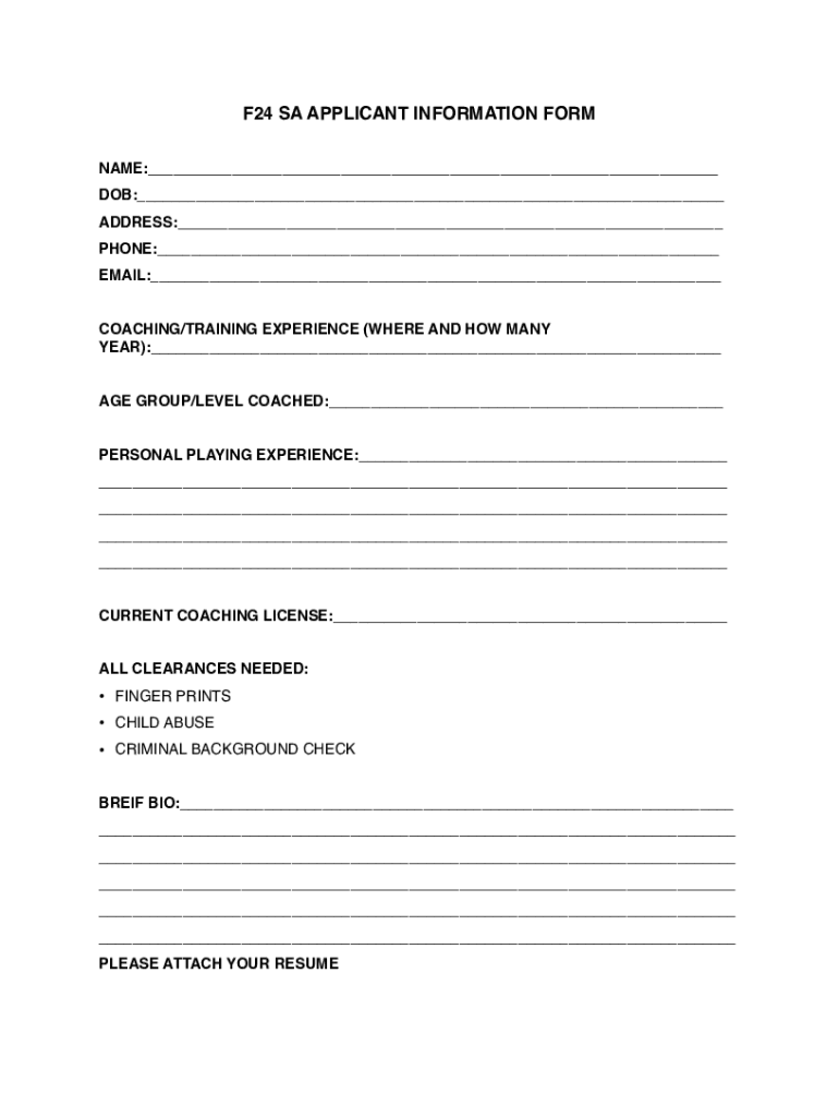 Fillable Online F24 SA APPLICANT INFORMATION FORM Fax Email Print ...