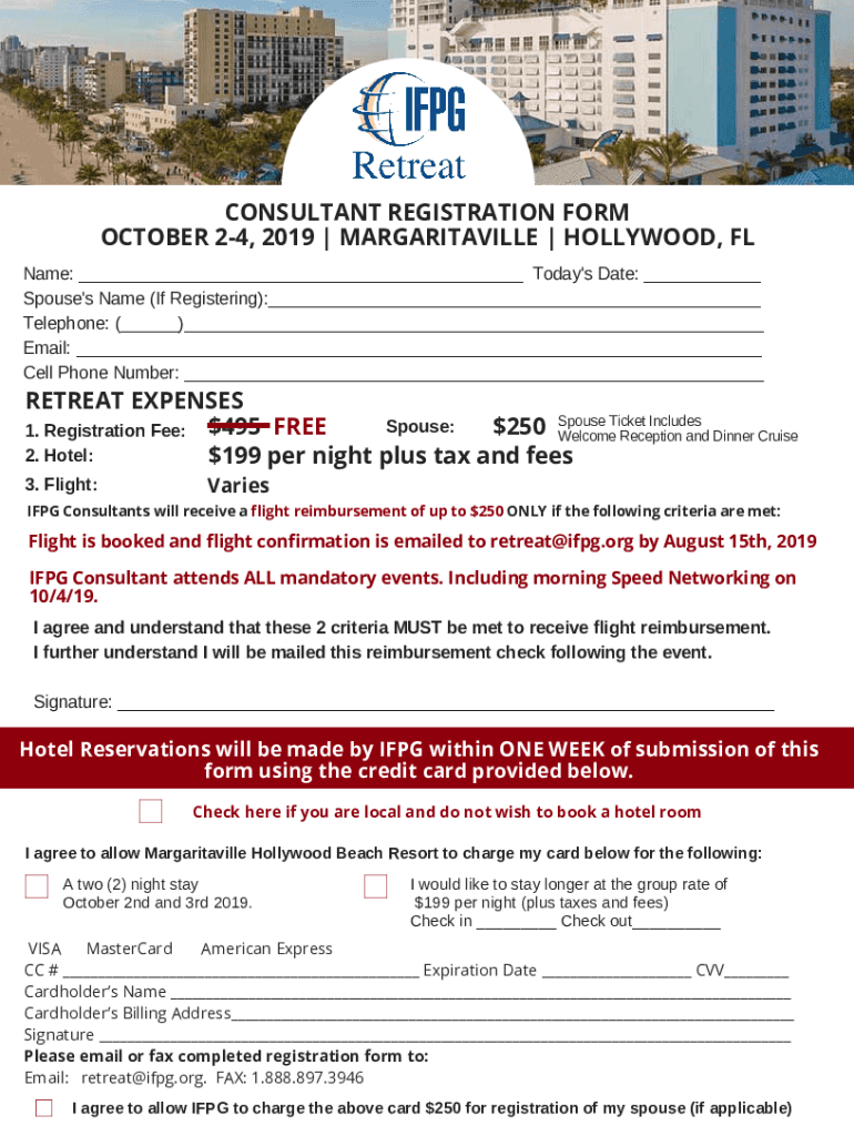 Fillable Online IFPG RETREAT 2019 Consultant Registration Form Fax ...
