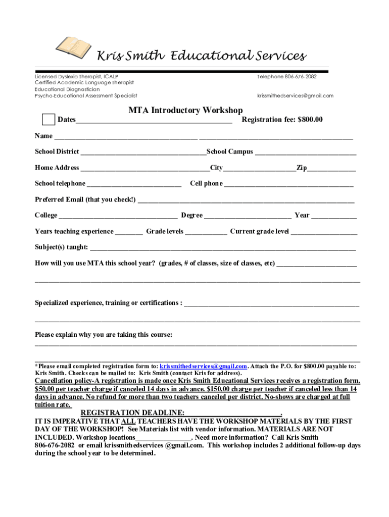 Fillable Online MTA Introductory Registration Form.doc Fax Email Print ...