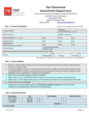 Fillable Online Over Dimensional Annual Permit Request Form Fax Email ...