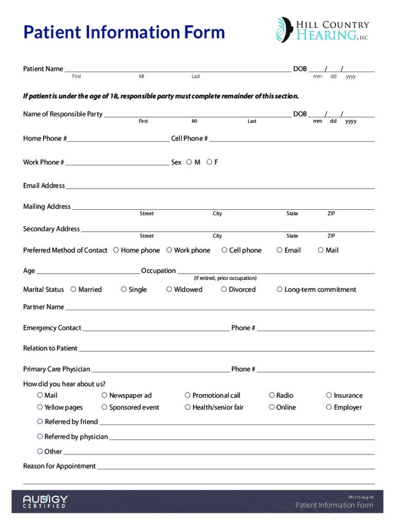 Fillable Online Patient Information Form Hill CountryHearing Fax Email Print - pdfFiller