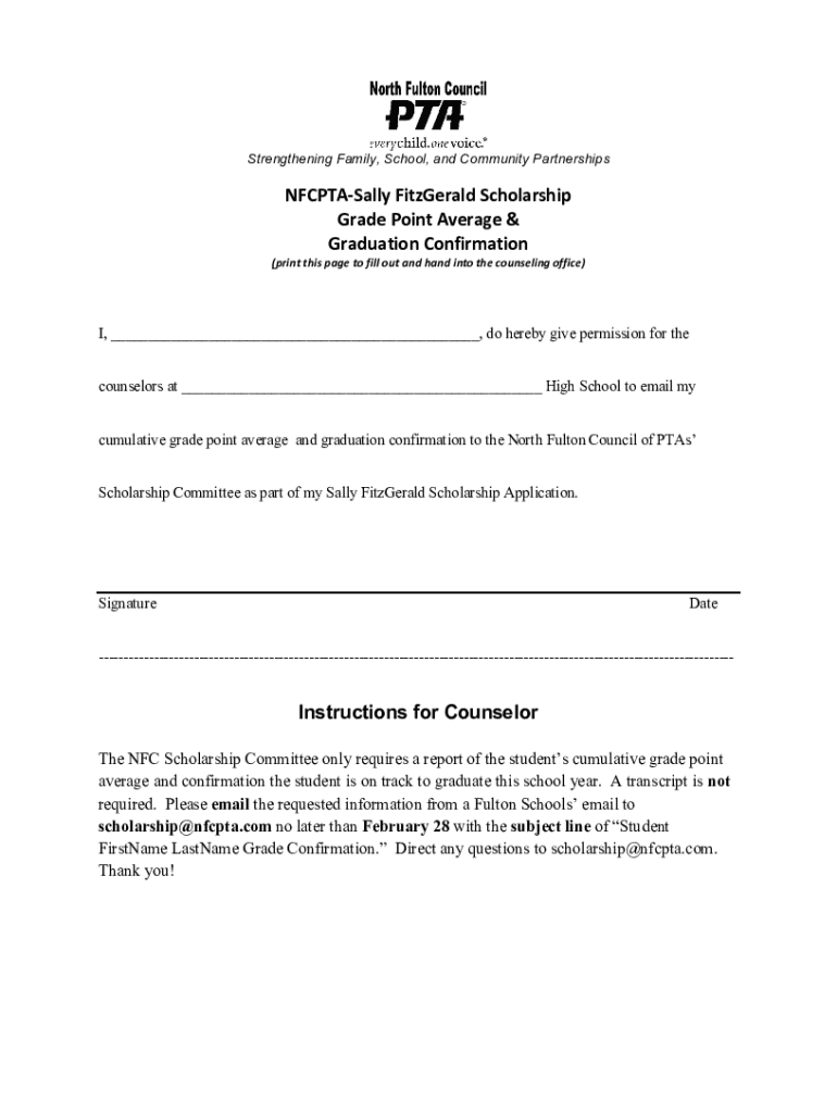 Fillable Online NFC PTA Scholarship Grade Verification Form Fax Email ...