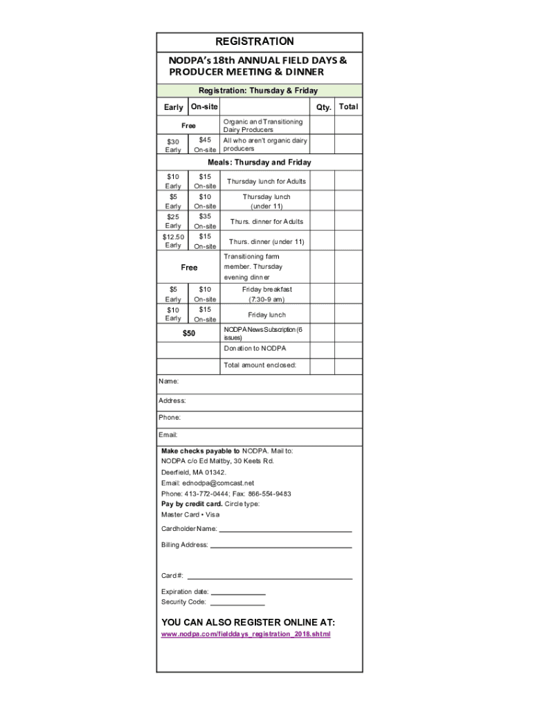 Fillable Online 2018 Field Days REGISTRATION FORM Fax Email Print ...