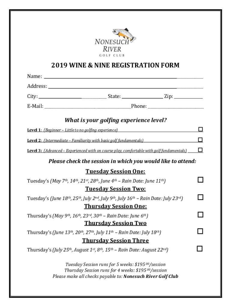 Fillable Online 2019 WINE & NINE REGISTRATION FORM Fax Email Print ...
