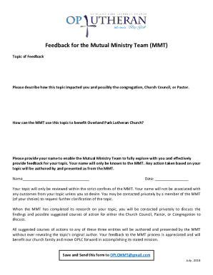 Fillable Online Feedback to Mutual Ministry Team Form Fax Email Print ...