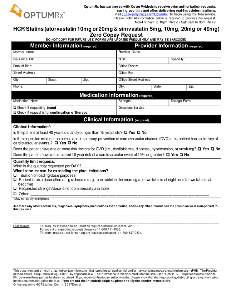 Fillable Online HCR Statins ( 10mg or 20mg & 5mg, 10mg, 20mg or 40mg ...