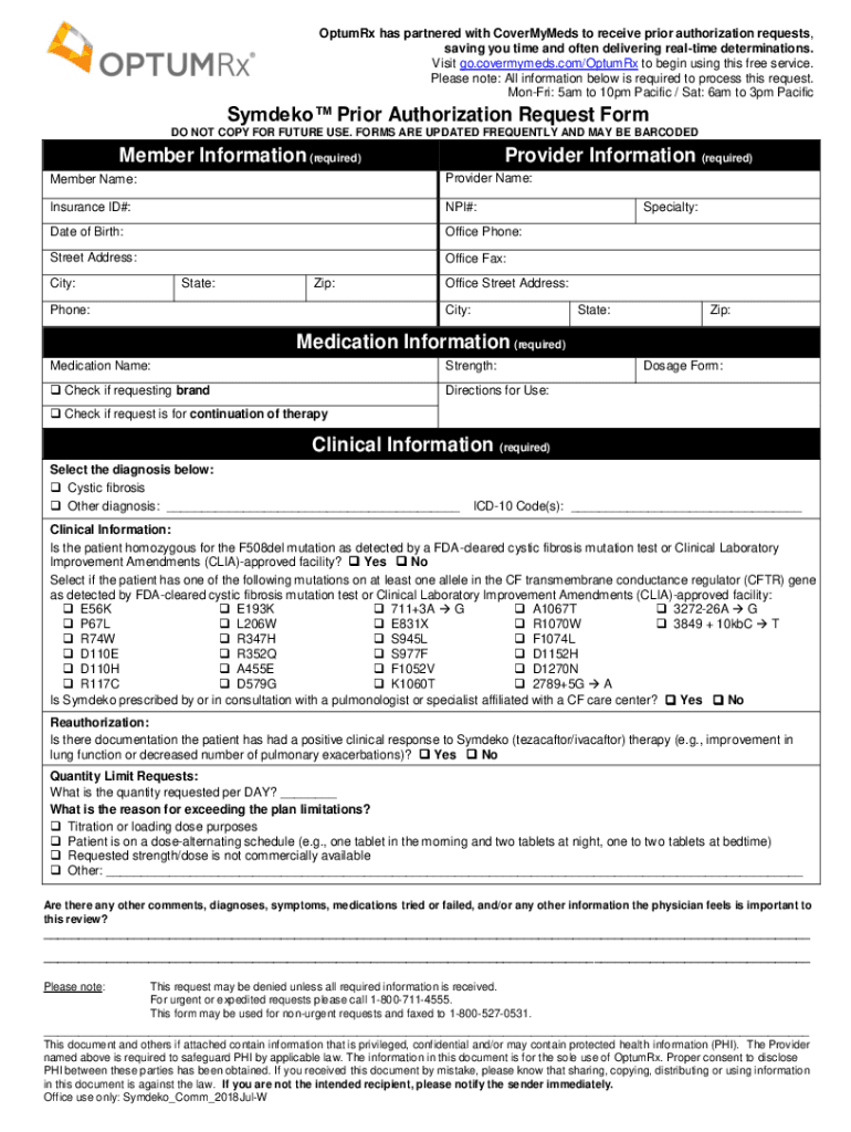 Fillable Online Symdeko Prior Authorization Request Form Fax Email ...