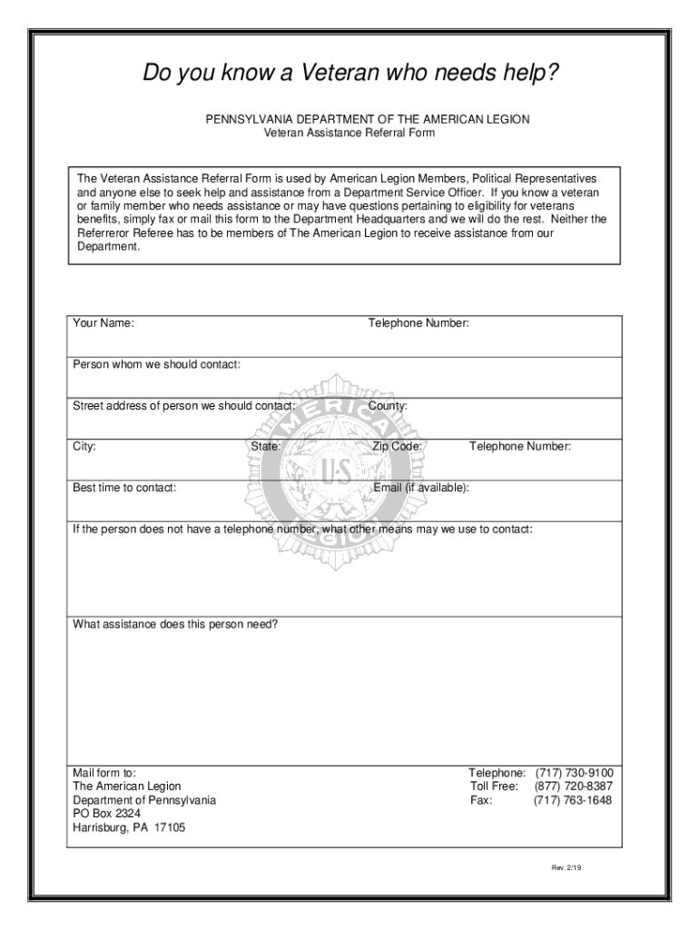 Fillable Online Veteran Assistance Referral Form Doyou know ...