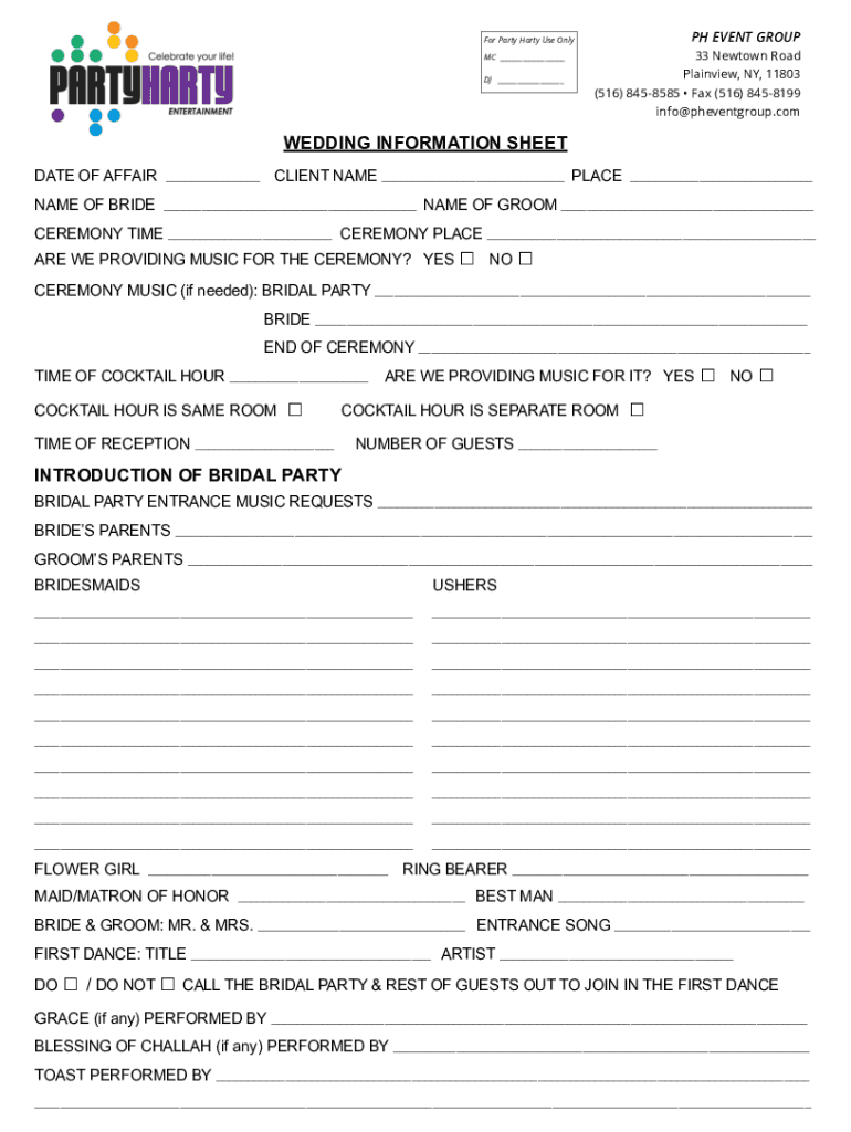 Fillable Online Wedding Information Sheet.pages Fax Email Print - pdfFiller
