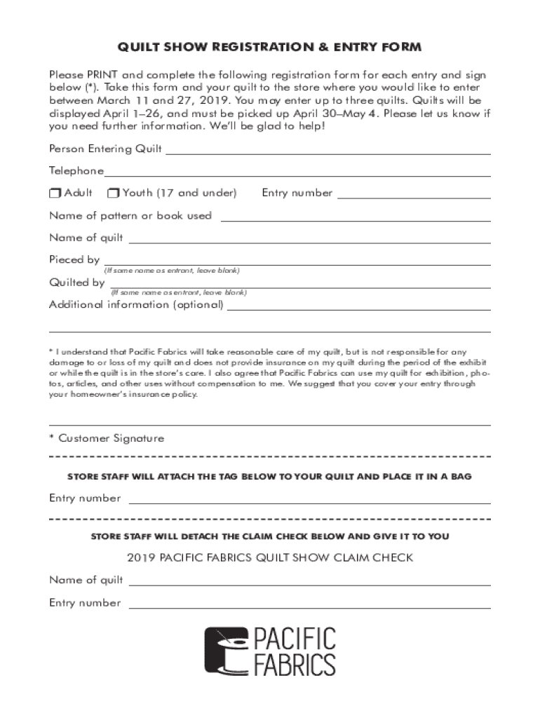 Fillable Online Fillable Online QUILT SHOW REGISTRATION ENTRY FORM Fax ...