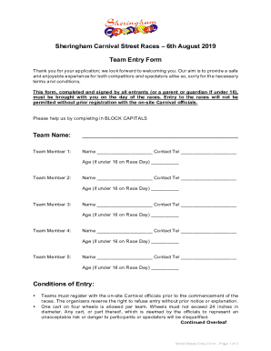 Fillable Online Carnival Event Entry Forms - Sheringham Carnival Fax ...