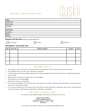 Fillable Online RETURNS / EXCHANGES FORM Fax Email Print - pdfFiller