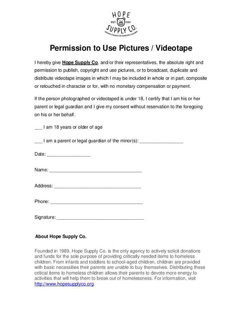 Fillable Online Permission To Use Pictures / Videotape Fax Email Print ...