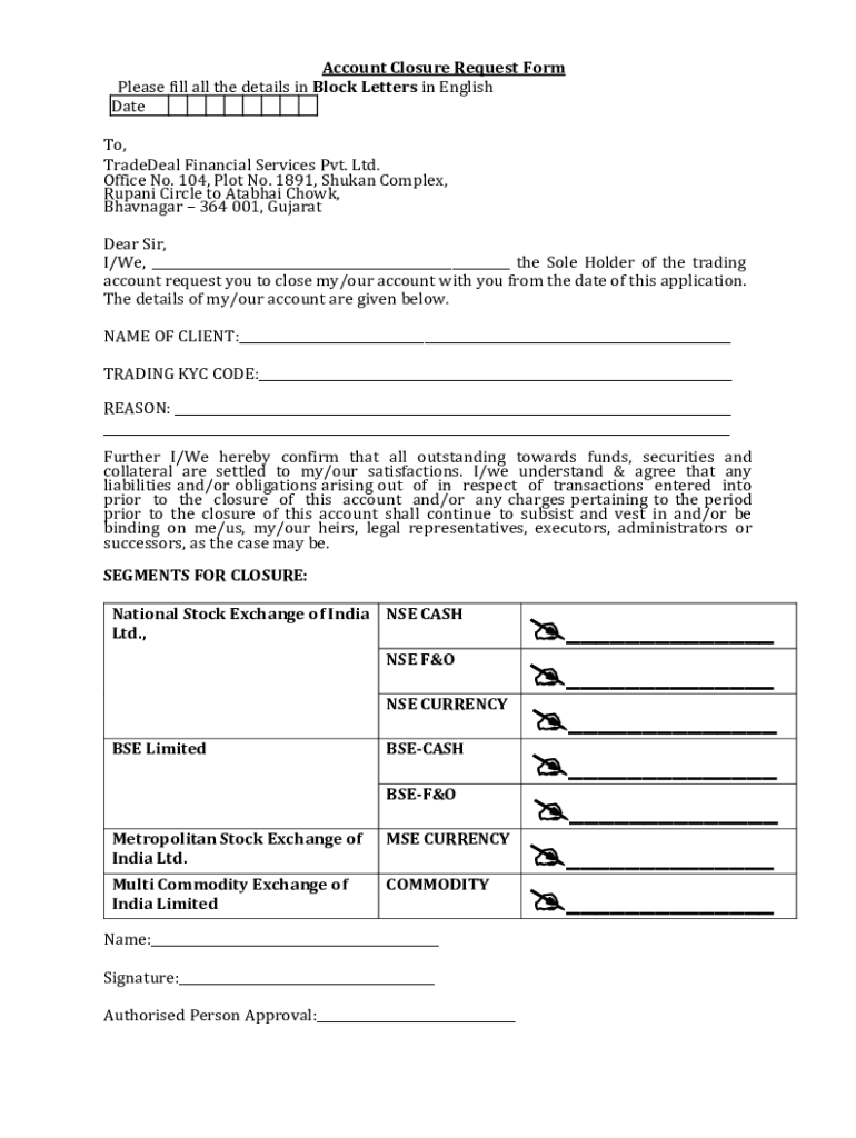Fillable Online Account Closing Letter to Bank SAMPLEWord & Excel ...