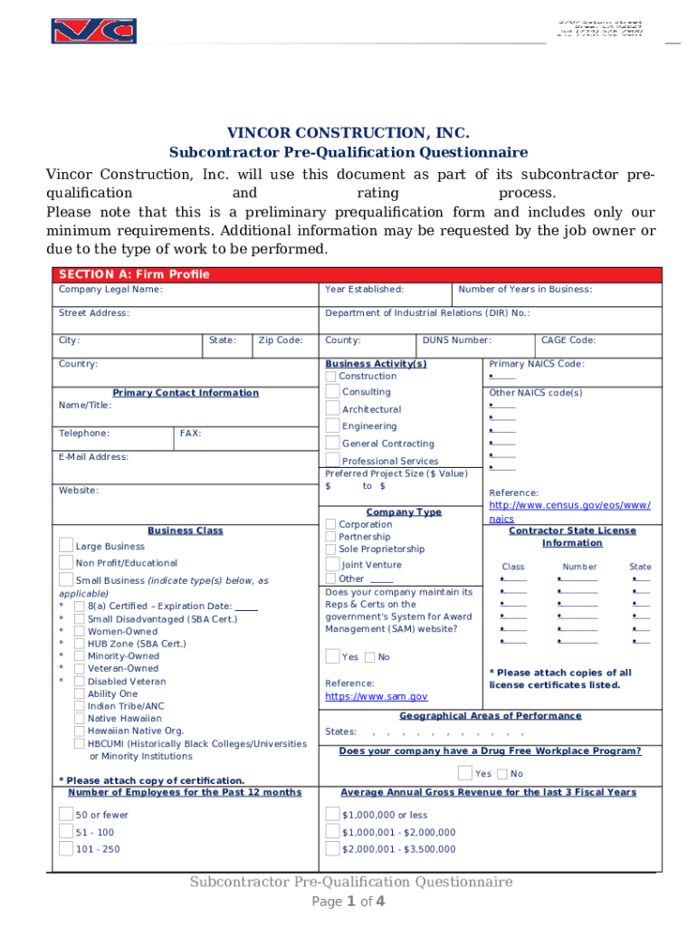 VINCOR CONSTRUCTION, INC Doc Template | pdfFiller