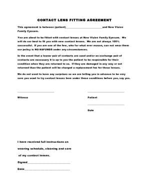 Fillable Online CONTACT LENS PATIENT AGREEMENT - Robert Arnold, MD Fax ...