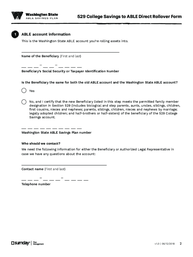 Fillable Online 529 College Savings to ABLE Direct Rollover Form Fax ...