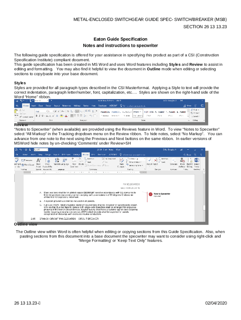 Metal-enclosed switch and vacuum breaker switchgear (MSB) guide spec. METAL-ENCLOSED BREAKER ...