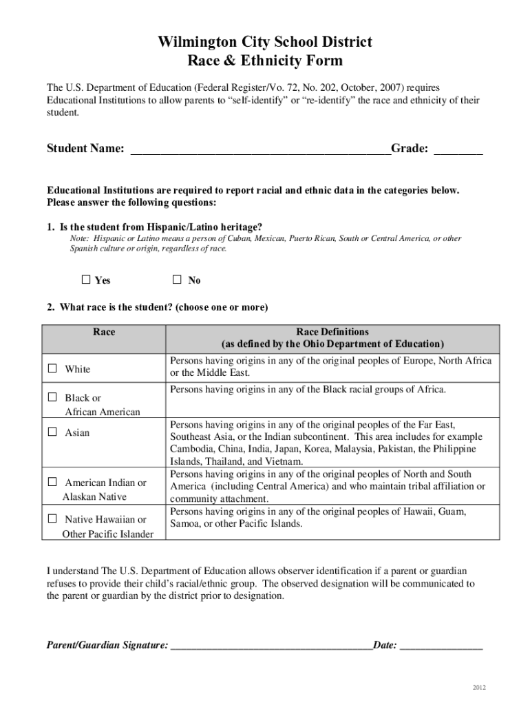 Fillable Online Race Ethnicity Form 20122013.doc Fax Email Print ...